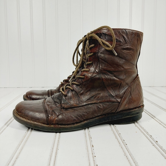 Clarks | Shoes | Clarks Brown Leather Crinkle Wrinkle Lace Up Side Zip ...